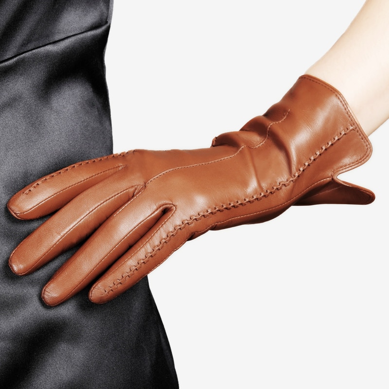 Elegant Warm Solid Genuine Leather Gloves - Awessories